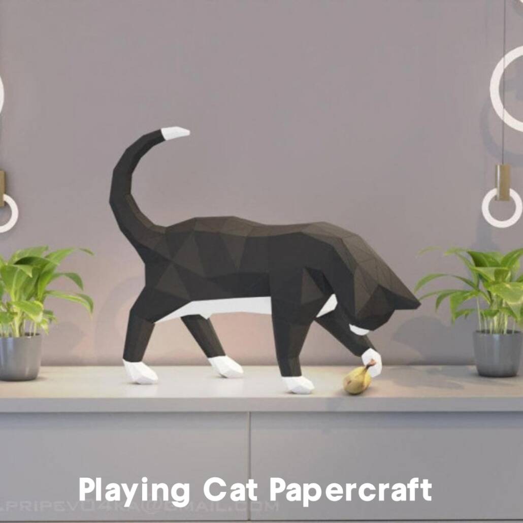 Playing Cat Papercraft | Free download